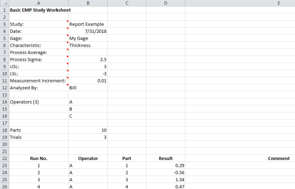 Basic EMP Study Help – SPC for Excel