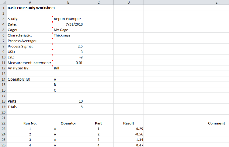 Basic EMP Study Help – SPC for Excel