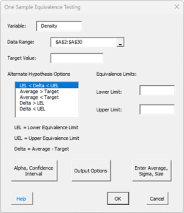 One Sample Equivalence Test Help – SPC for Excel